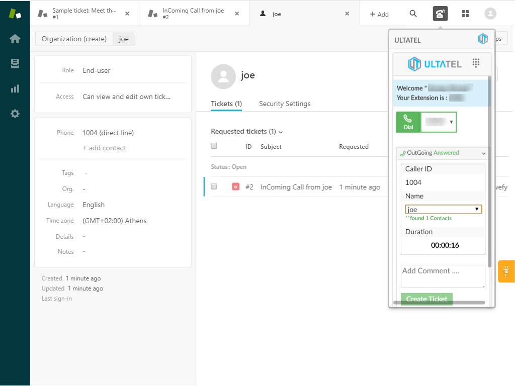 ULTATEL App Integration with Zendesk Support